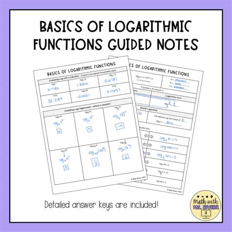 Basics Of Logarithmic Functions Guided Notes For Algebra 2 Printable No