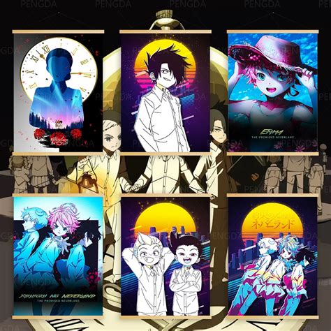벽 예술 나무 스크롤 매달린 사진 인쇄 Promised Neverland 캔버스 회화 홈 장식 침대 옆 배경 애니메이션 포스터