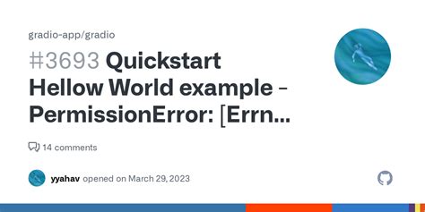 Quickstart Hellow World Example Permissionerror Errno 13 Permission Denied Flagged
