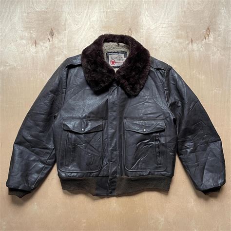 Vintage 70s Sears Leather Shop Shearling Lined Leather Bomber Jacket