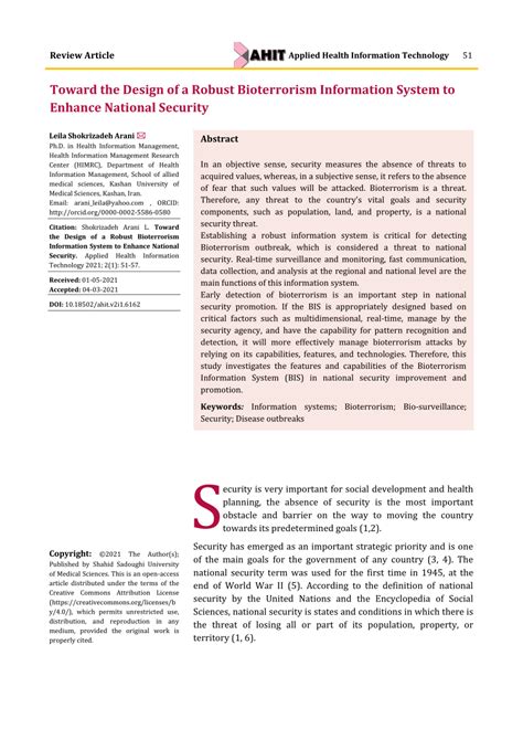 Pdf Toward The Design Of A Robust Bioterrorism Information System To Enhance National Security