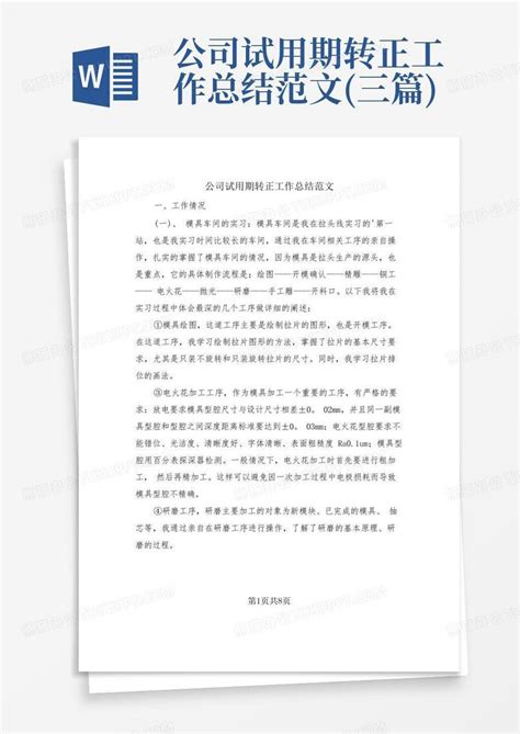 公司试用期转正工作总结范文 三篇 Word模板下载 编号laejgxkw 熊猫办公