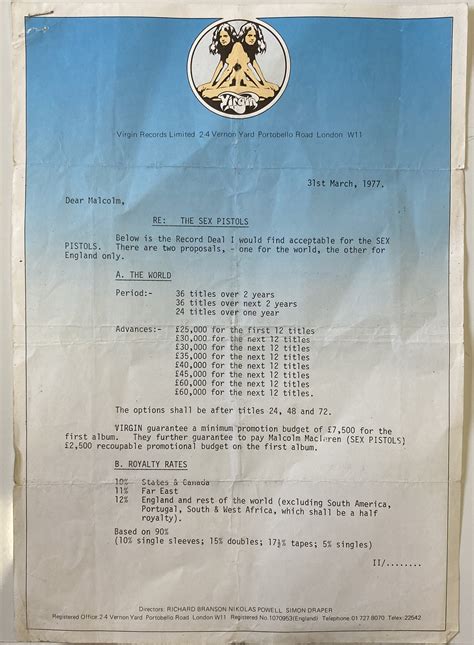 Lot 425 Sex Pistols Correspondence Re Record Deals