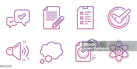 기사 확인 및 큰 소리 아이콘 설정 체크리스트 프로젝트 마감일 및 승인 표지판 벡터 0명에 대한 스톡 벡터 아트 및 기타 이미지