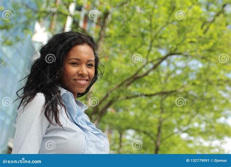 Beautiful Happy Young Black Woman Outside In The Park Stock Image