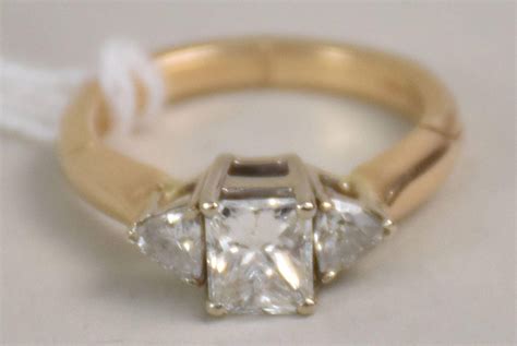 14k Yellow Gold Diamond Engagement Ring Princess Cut Diamond 88 Siii H G With 2 Trillian Cut