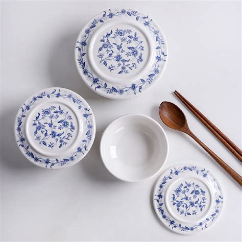 클래식 블루 도자기 뚜껑 찬기 찬통 3size