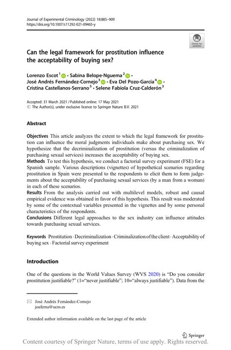 Can The Legal Framework For Prostitution Influence The Acceptability Of