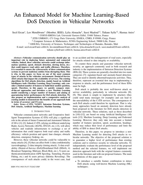 Pdf An Enhanced Model For Machine Learning Based Dos Detection In Vehicular Networks