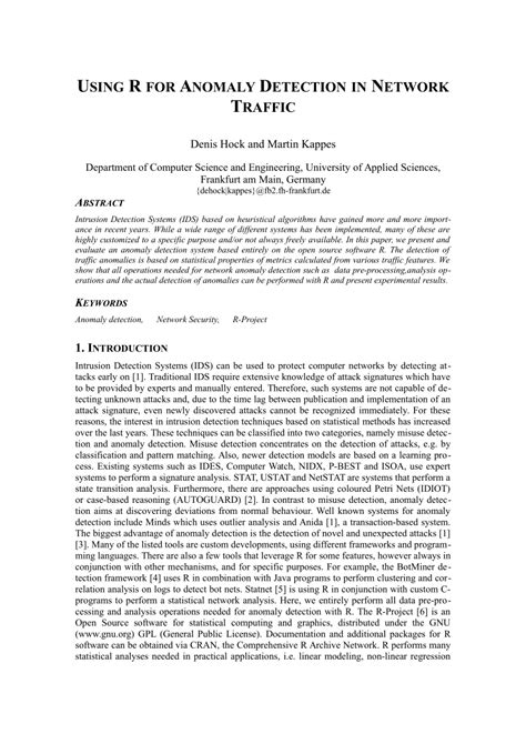 Pdf Using R For Anomaly Detection In Network Traffic
