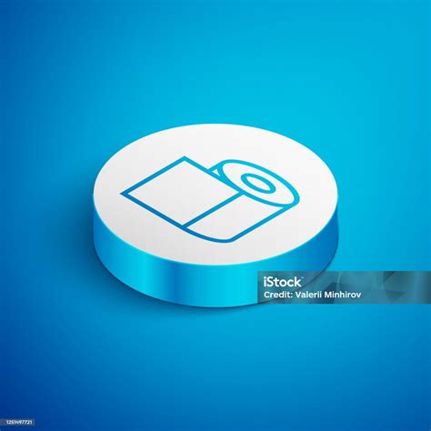 파란색 배경에 격리 된 등색 라인 화장지 롤 아이콘 흰색 원 버튼 벡터 일러스트레이션 3차원 형태에 대한 스톡 벡터 아트 및 기타 이미지 3차원 형태 가정 생활