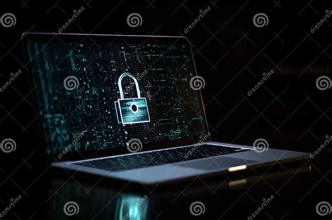 Laptop On The Screen Lock Cyber Security Data Protection Concept Digital Design Generative