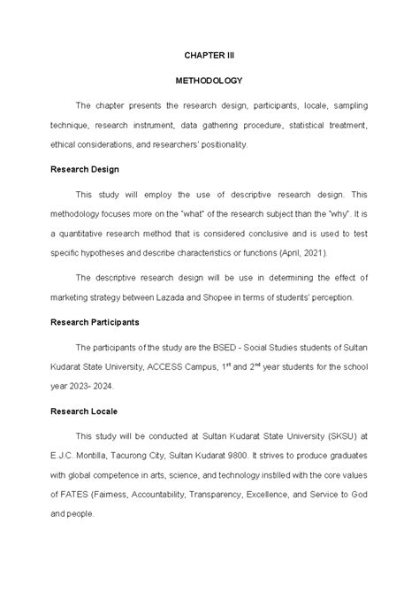 Chapter 3 Chapter 3 CHAPTER III METHODOLOGY The Chapter Presents The Research Design Studocu