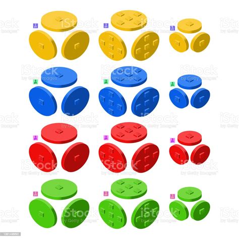 3d Set Of Colored Constructor Kit In Isometry Collection Of Disk Elements Vector Illustration