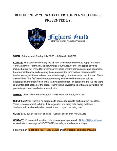 Fighters Guild Our Upcoming Nys Pistol Permit Class Facebook