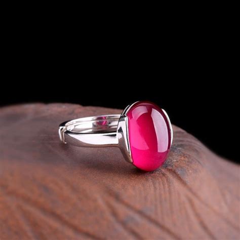 I03 Anello Corindone Rosso Ovale Argento Sterling 925 Misura Regolabile