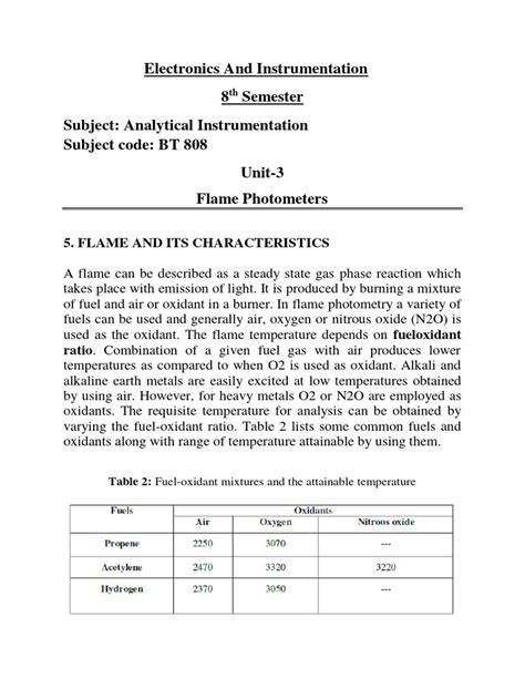 engg ei 8th sem analytical instrumentation code bt 808 flame