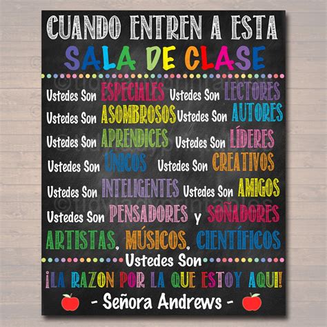 Custom Spanish Classroom Rules Poster Colorful Chalkboard Decor