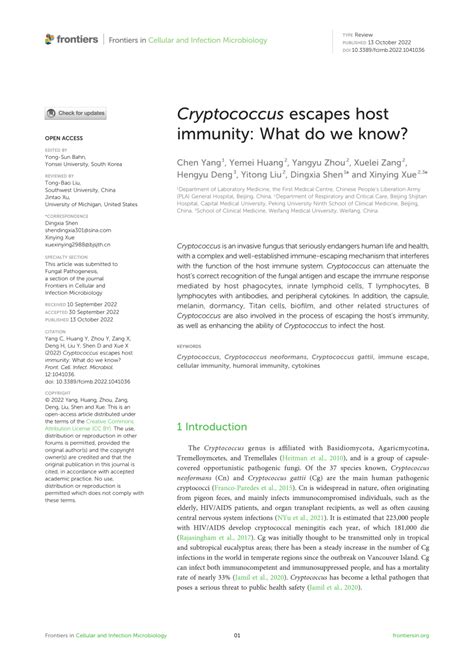 Pdf Cryptococcus Escapes Host Immunity What Do We Know