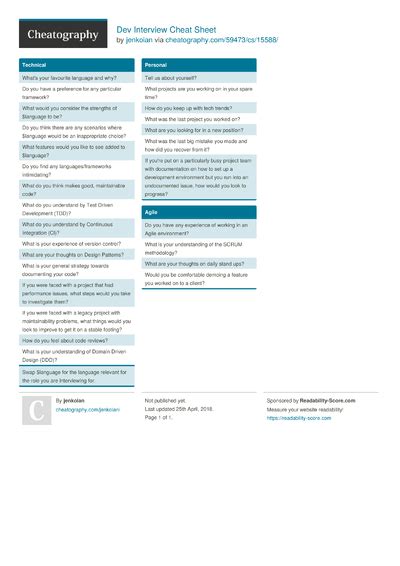 31 Interviews Cheat Sheets Cheat Sheets For Every