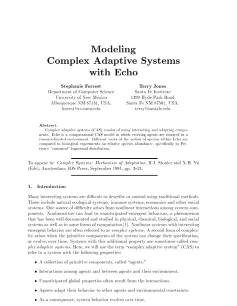 PDF Modeling Complex Adaptive Systems With Echo