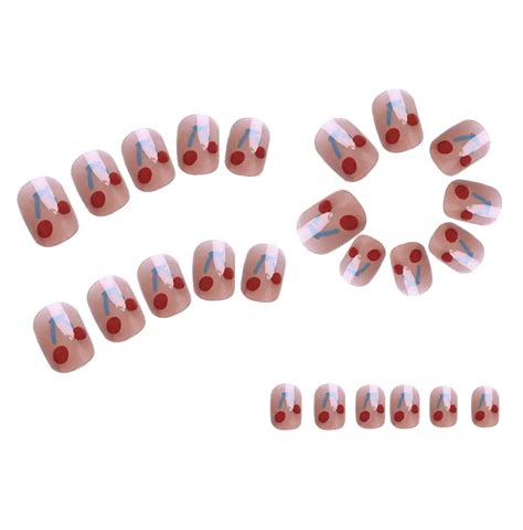 누드 그라데이션 체리 디자인의 짧은 사각형 프레스온 네일 24피스 세트 광택 마감 젤리 접착제 및 네일 파일 Temu Republic Of Korea