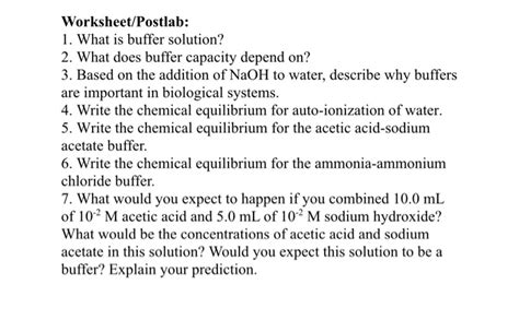 Solved Worksheetpostlab 1 What Is Buffer Solution 2