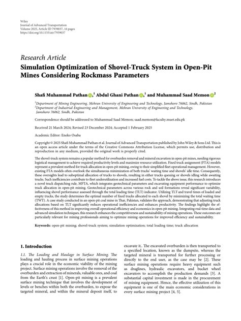 Pdf Simulation Optimization Of Shovel Truck System In Open Pit Mines Considering Rockmass