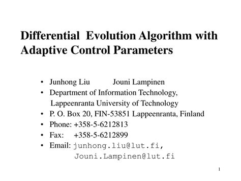 Ppt Adaptive Differential Evolution Algorithm Control Parameters Powerpoint Presentation Id
