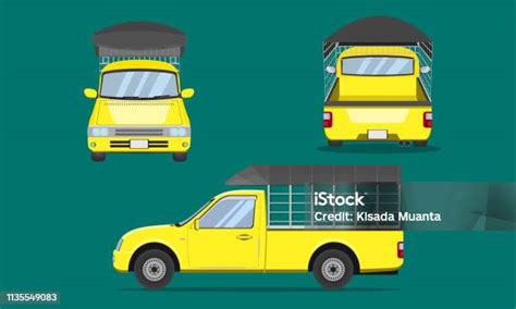 자동차 철강 격자 플라스틱 상단 커버 전면 후면 보기 전송 벡터 일러스트 레이 션 Eps10와 노란색 픽업 트럭 강철에 대한 스톡 벡터 아트 및 기타 이미지 Istock