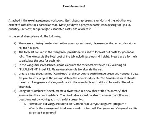 Excel Assessment Attached Is The Excel Assessment Chegg Com