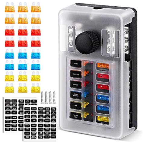 Extractme Upgraded 12 Way Fuse Block Box With Thumbscrew And Led Indicator 12 Circuit Blade