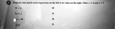 evaluate and match each expression on the left to its value on the