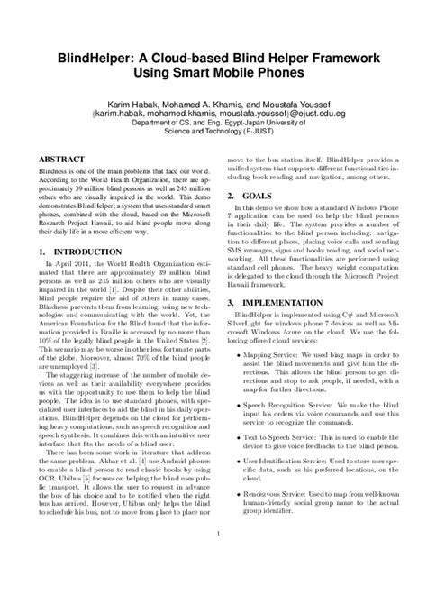 Pdf Blindhelper A Cloud Based Blind Helper Framework Using Smart Mobile Phones Moustafa