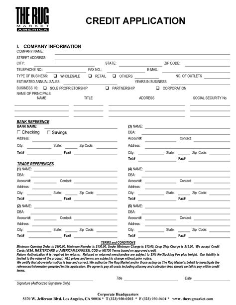 Free Credit Application Form Template