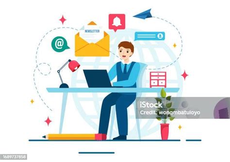 이메일 뉴스레터 벡터 일러스트레이션 봉투 전자 메일 메시지 또는 모바일 서비스 배경 플랫 만화 손으로 그린 템플릿 광고에 대한 스톡 벡터 아트 및 기타 이미지 Istock