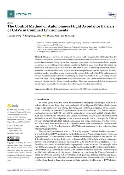 Pdf The Control Method Of Autonomous Flight Avoidance Barriers Of Uavs In Confined Environments