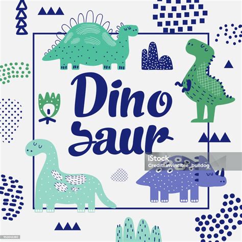 귀여운 공룡 디자인입니다 커버 장식 디노와 크리에이 티브 유치 배경 인쇄합니다 벡터 일러스트 레이 션 공룡에 대한 스톡 벡터
