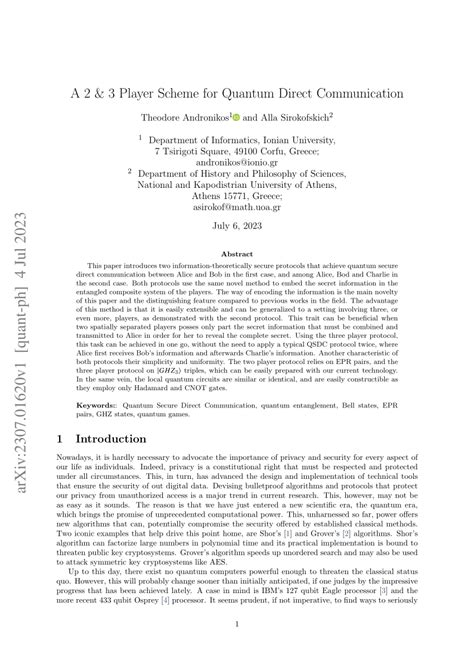 Pdf A 2 And 3 Player Scheme For Quantum Direct Communication