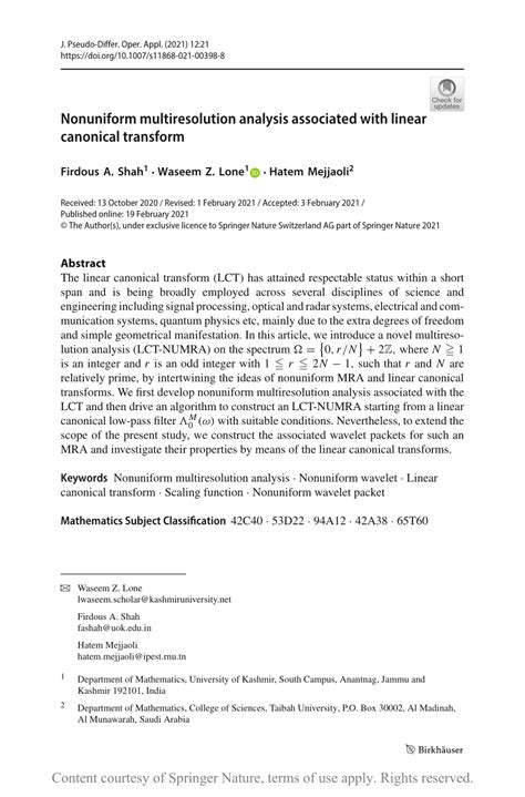 Nonuniform Multiresolution Analysis Associated With Linear Canonical Transform Request Pdf