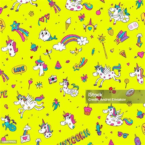 유니콘 인어 말과 소녀 의 패턴 신화 생물의 그림 웹 사이트 및 레이블아이콘입니다 어린이 의류에 아름 다운 직물 장식 귀여운