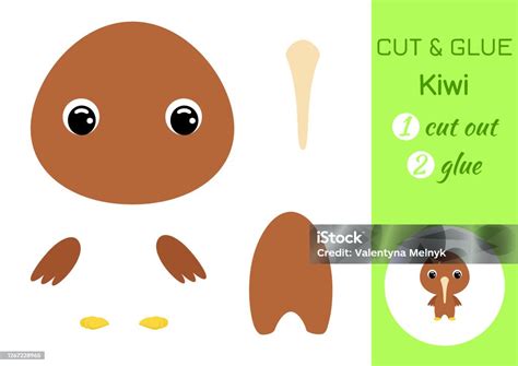 아기 키위 새를 자르고 붙입니다 워크시트를 개발하는 교육 미취학 아동을위한 컬러 종이 게임 종이에 이미지와 접착제의 일부를 잘라