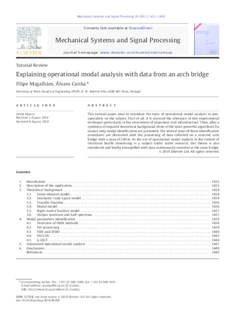 pdf explaining operational modal analysis with data from an arch bridge