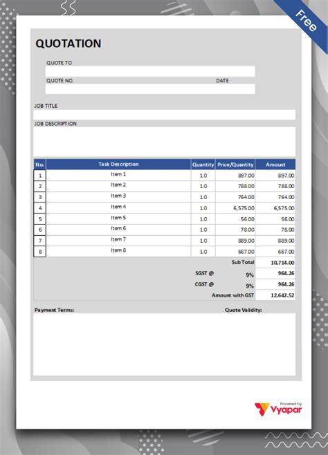 Quotation Format In Excel Download Free Templates