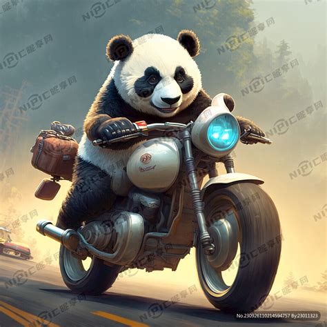 Ai创作图大熊猫骑摩托车 昵图网