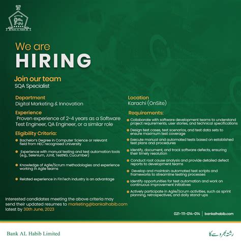 Bank Al Habib Limited On Linkedin Bank Al Habib Is Recruiting An Sqa