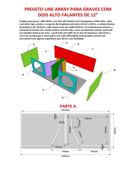 projeto line array para graves com dois alto falantes de 12 pdf