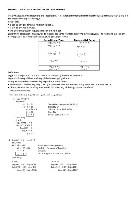 Oct 20 2023 Logarithm Equations And Inequality Solving Logarithmic Equations And Inequalities