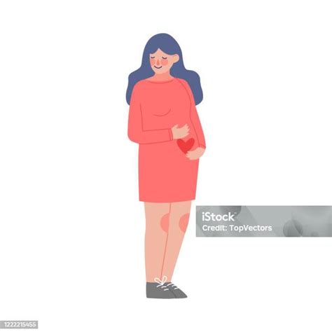 아름다운 갈색 머리 임신 한 여자 감동 그녀의 배 행복한 부모 벡터 일러스트 독일에 대한 스톡 벡터 아트 및 기타 이미지 독일 벡터 일러스트레이션 Istock