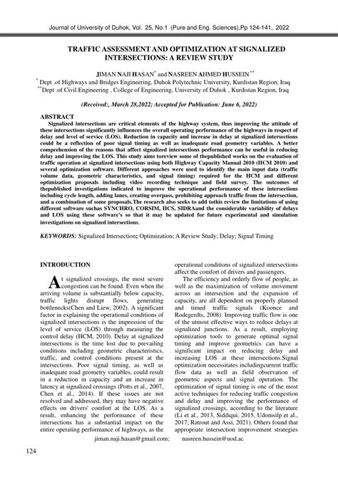 Pdf Traffic Assessment And Optimization At Signalized Intersections